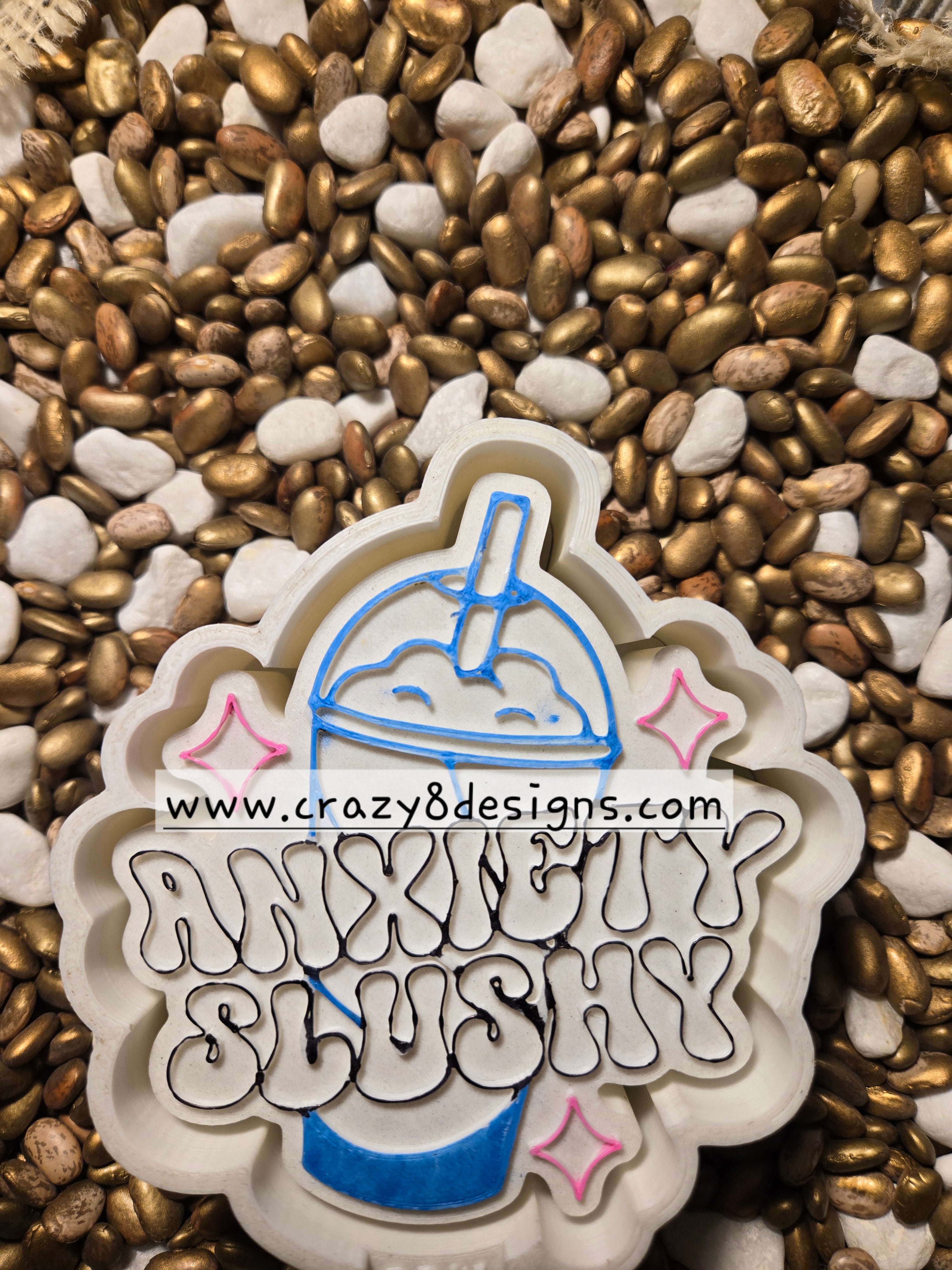 1640. Anxiety Slushy Freshie Mold – Crazy 8 Design